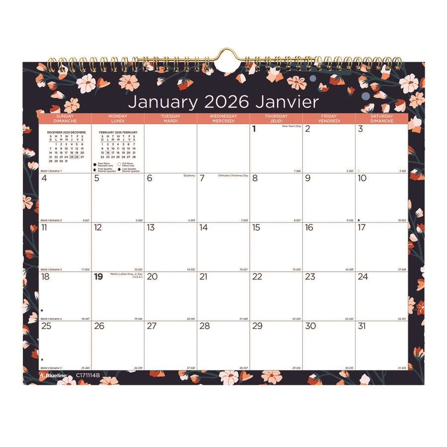 Calendrier mural mensuel fleurs (2026)